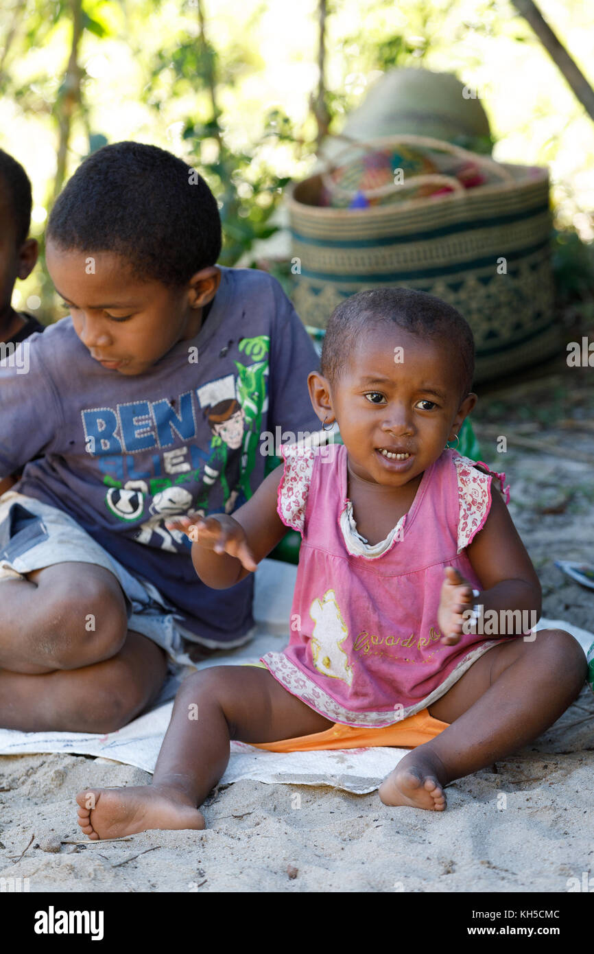 MADAGASCAR OCTOBER 23. 2016 Countryside malagasy children from village ...
