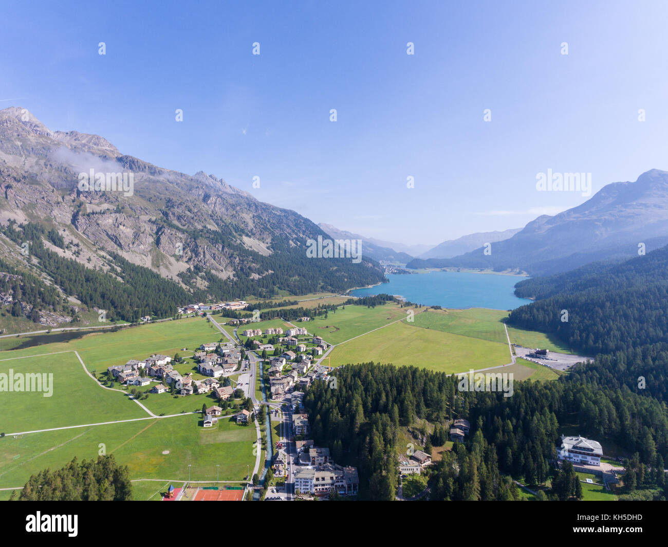 Alpine village in the Swiss Alps, Sils Maria near Sankt Moritz Stock ...