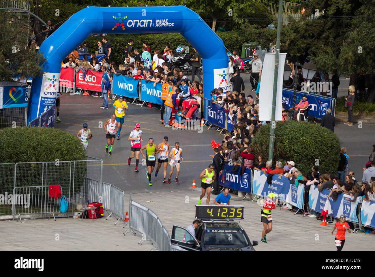 Athens, Greece - November 12, 2017: Marathon runners entering the ...