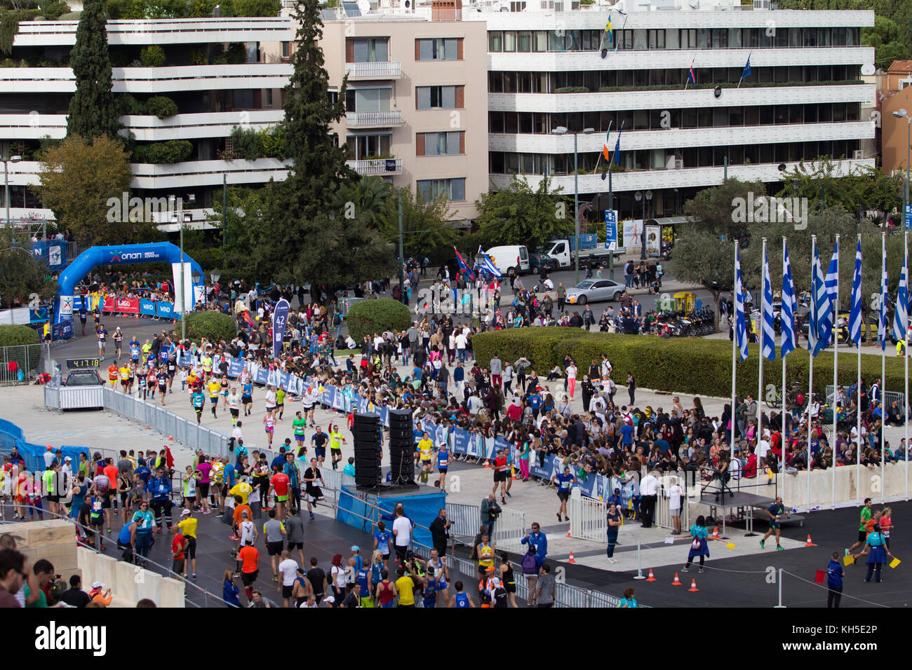 Athens, Greece - November 12, 2017: Marathon runners entering the ...