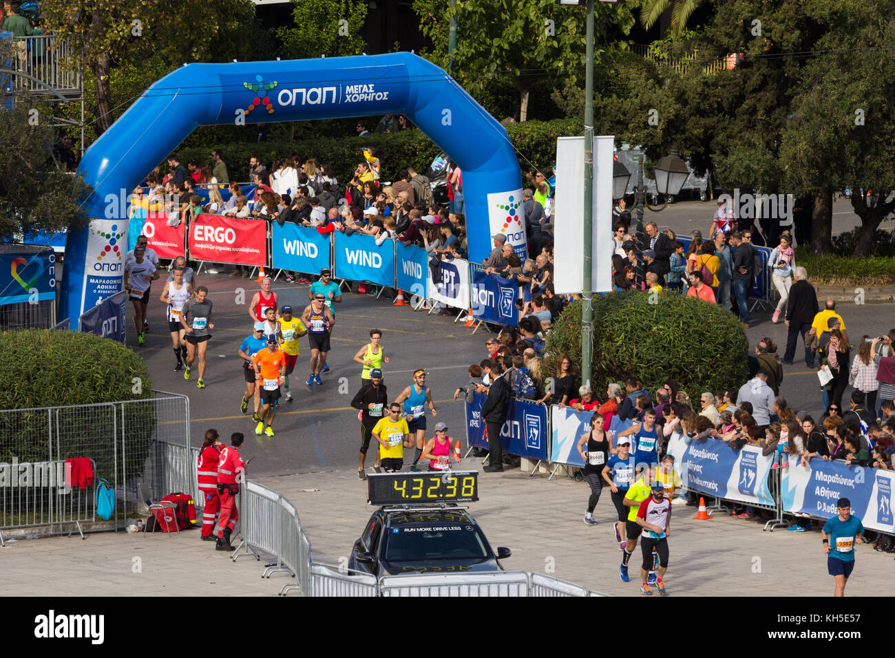 Athens, Greece - November 12, 2017: Marathon runners entering the ...