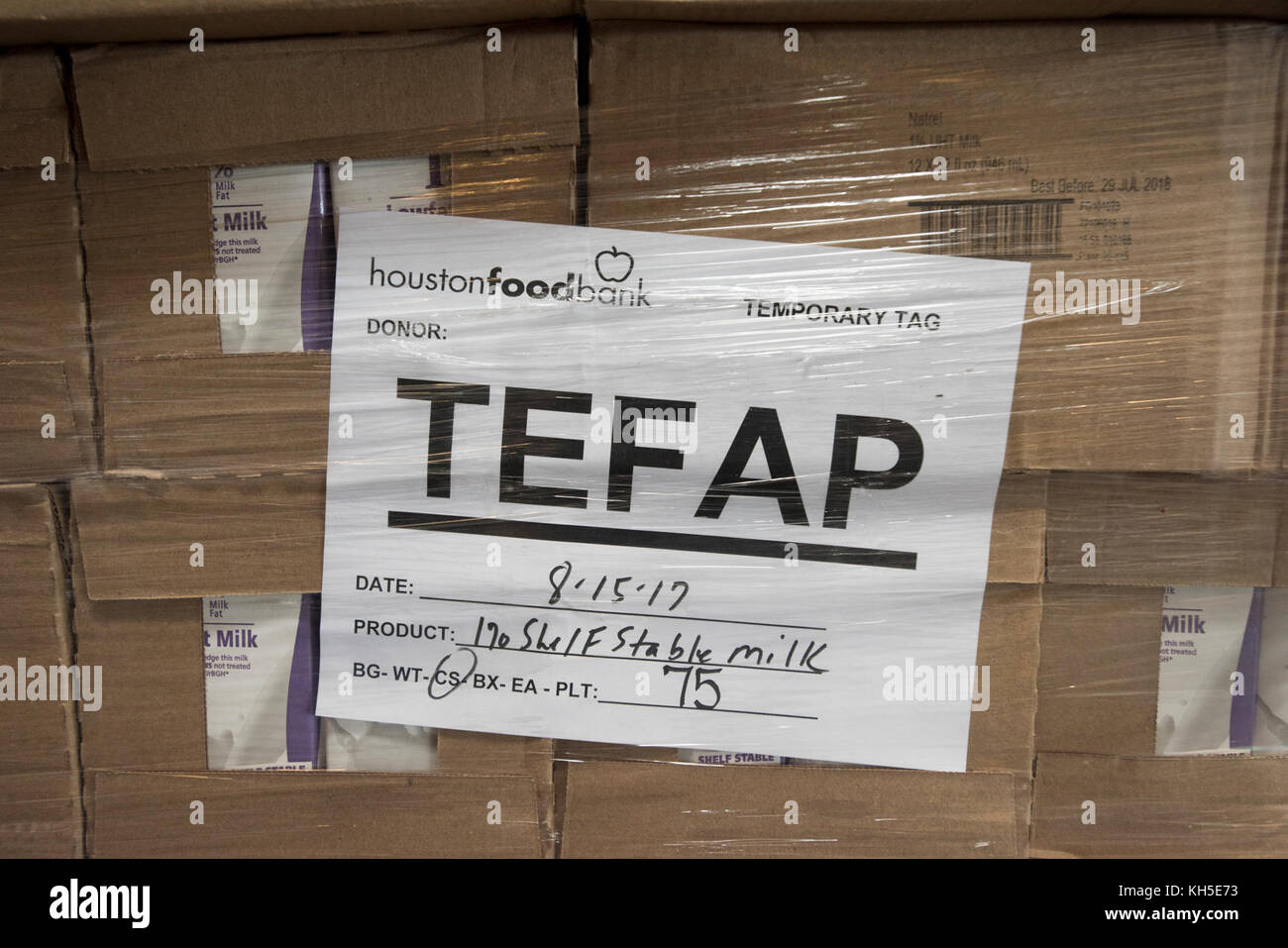 Pallets of USDA Emergency Food Assistance Program (TEFAP) commodities ...