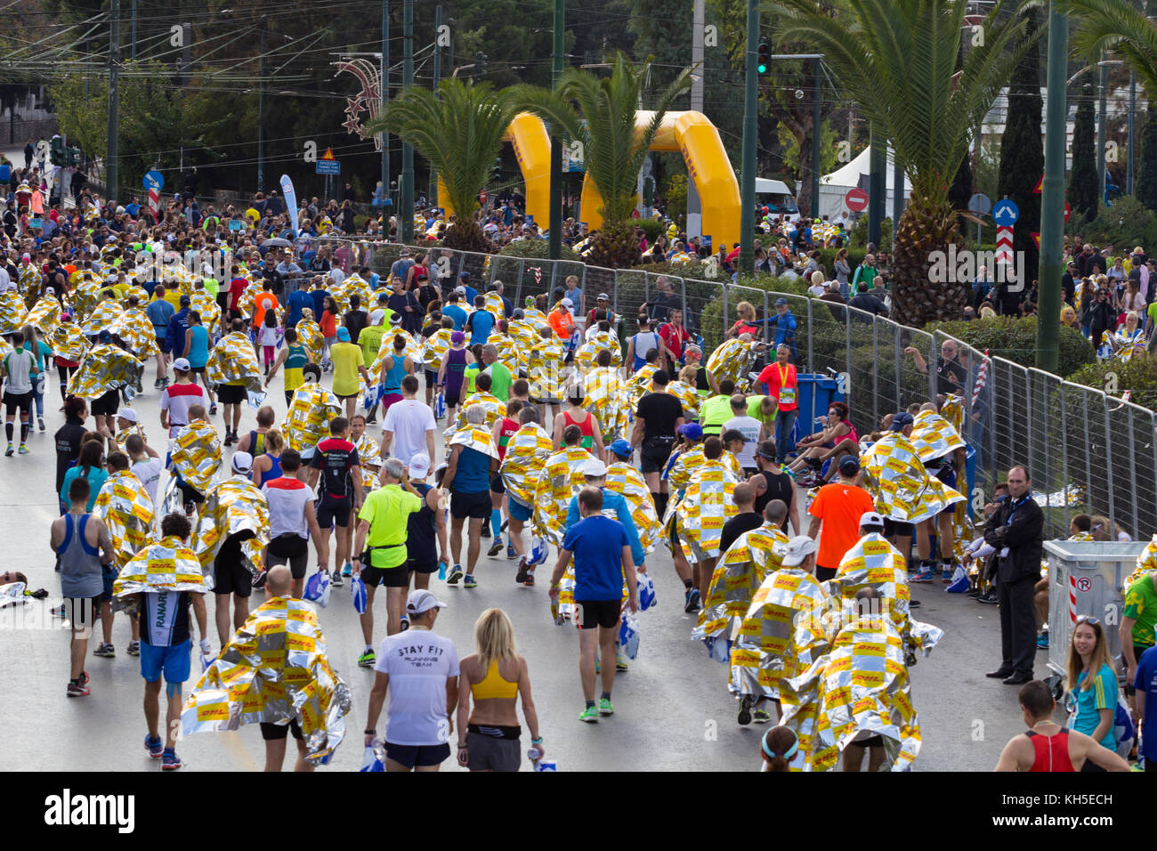 Athens, Greece - November 12, 2017: Marathon runners resting after ...