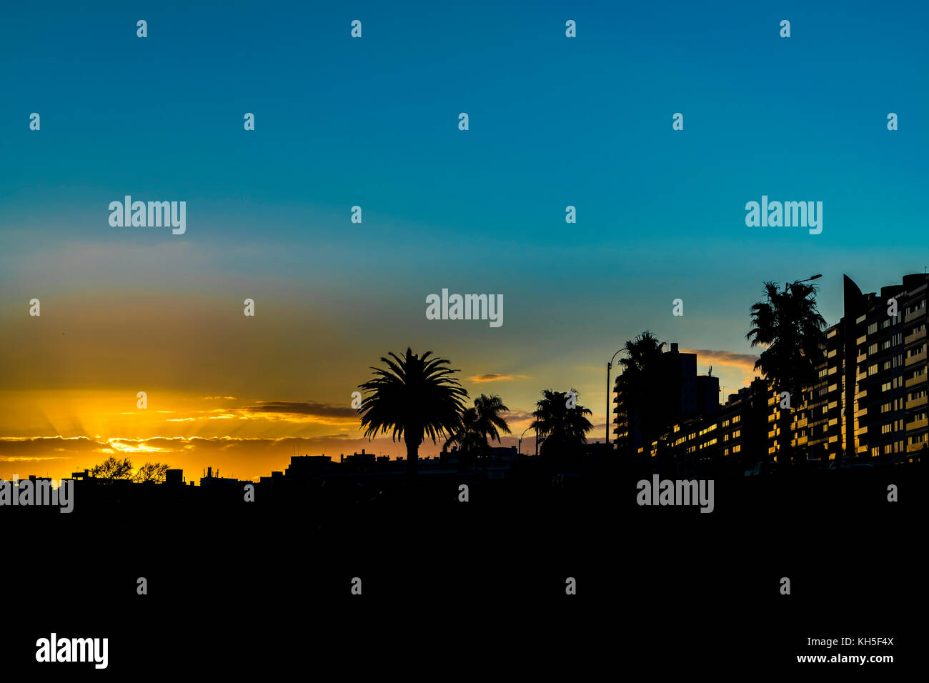 Urban sunset silhouette scene at Montevideo city, Uruguay Stock Photo ...