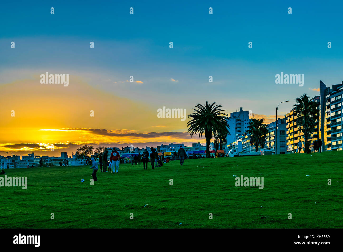 MONTEVIDEO, URUGUAY, SEPTEMBER - 2017 - People at waterfront park in ...