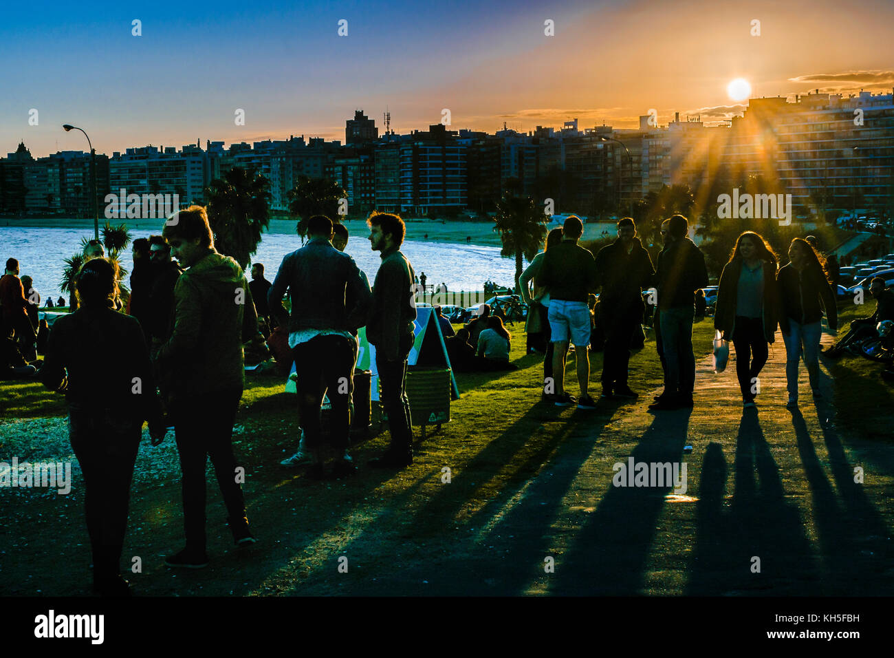 MONTEVIDEO, URUGUAY, SEPTEMBER - 2017 - People at waterfront park in ...