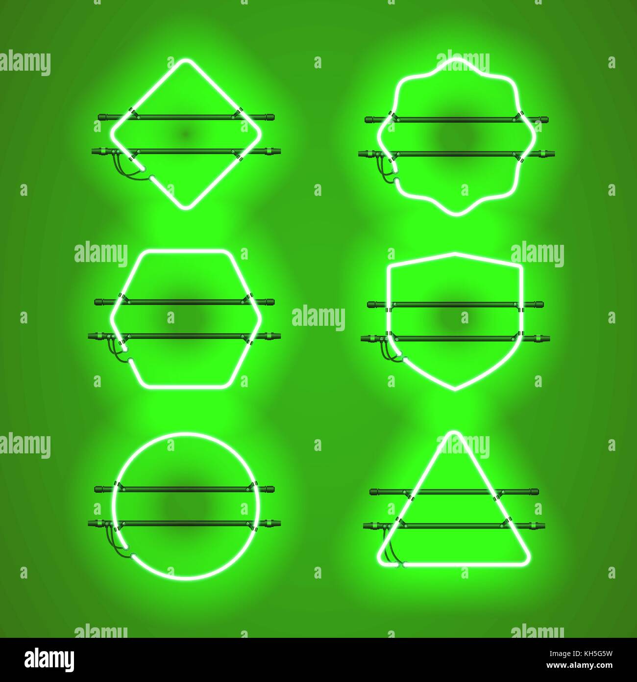 Set of realistic glowing green neon frames Stock Vector Image & Art - Alamy