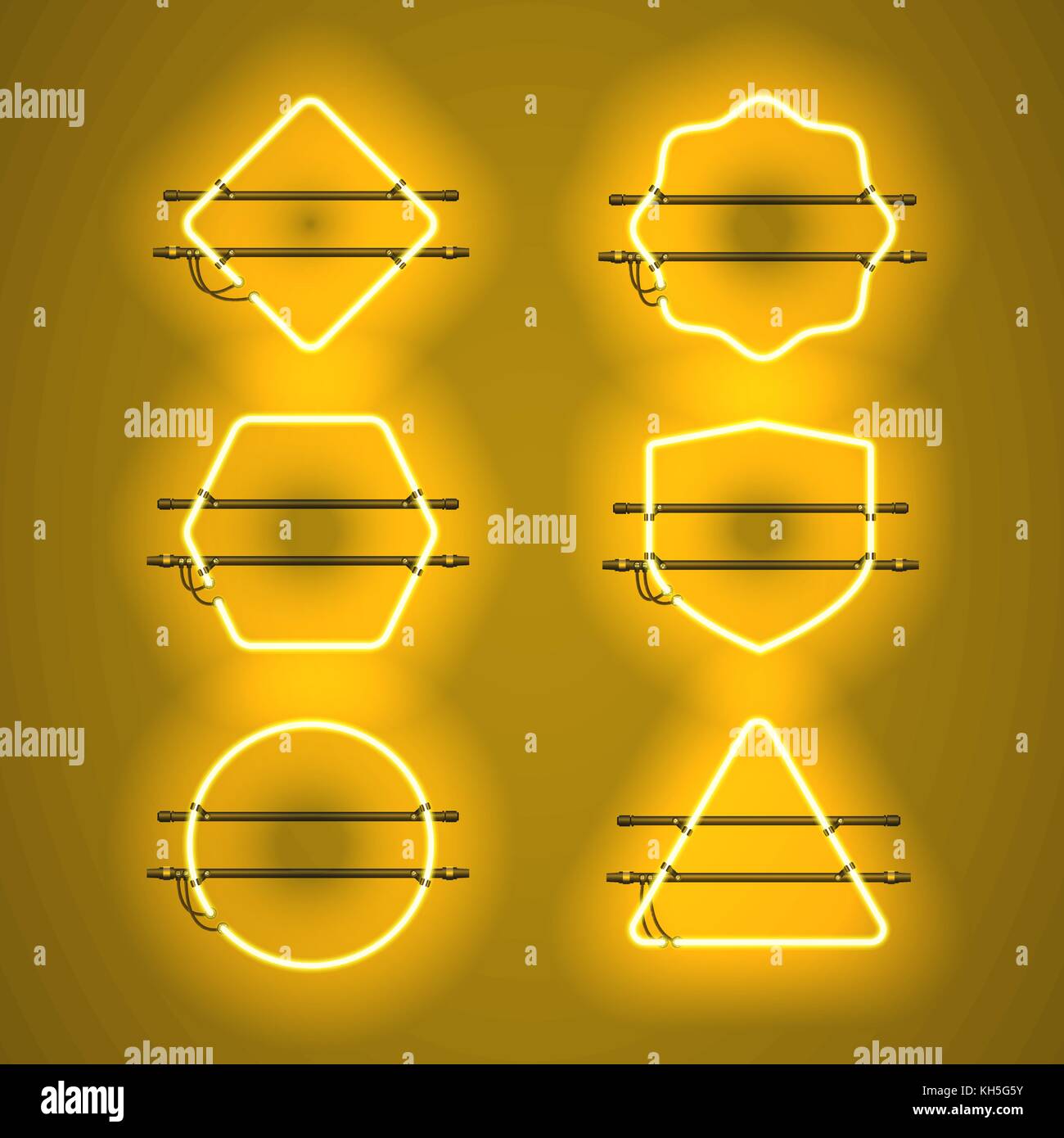 Set of realistic glowing yellow neon frames Stock Vector Image & Art ...