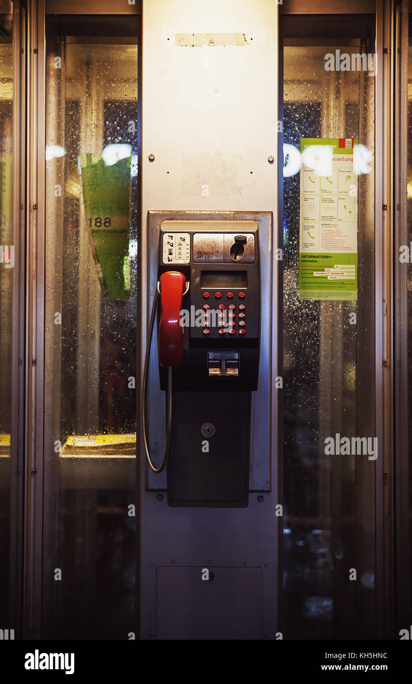 Closeup view of street telephone cabin Stock Photo - Alamy