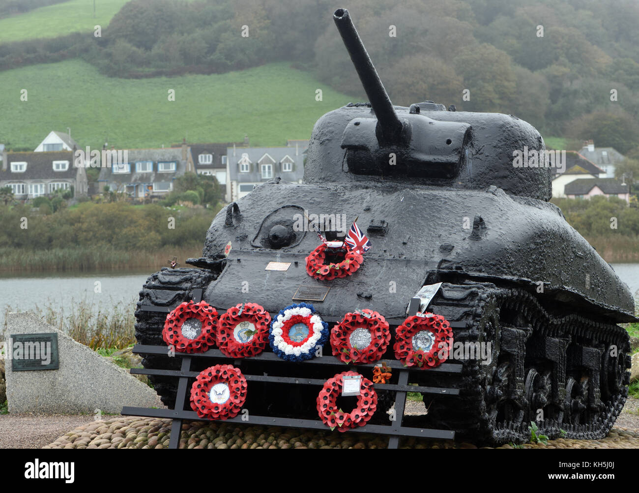 A second world war Sherman tank set up as a memorial to American ...