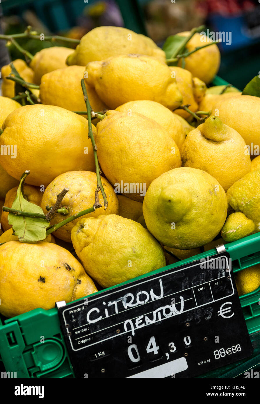 Lemons sold on a market in Menton, France Stock Photo - Alamy