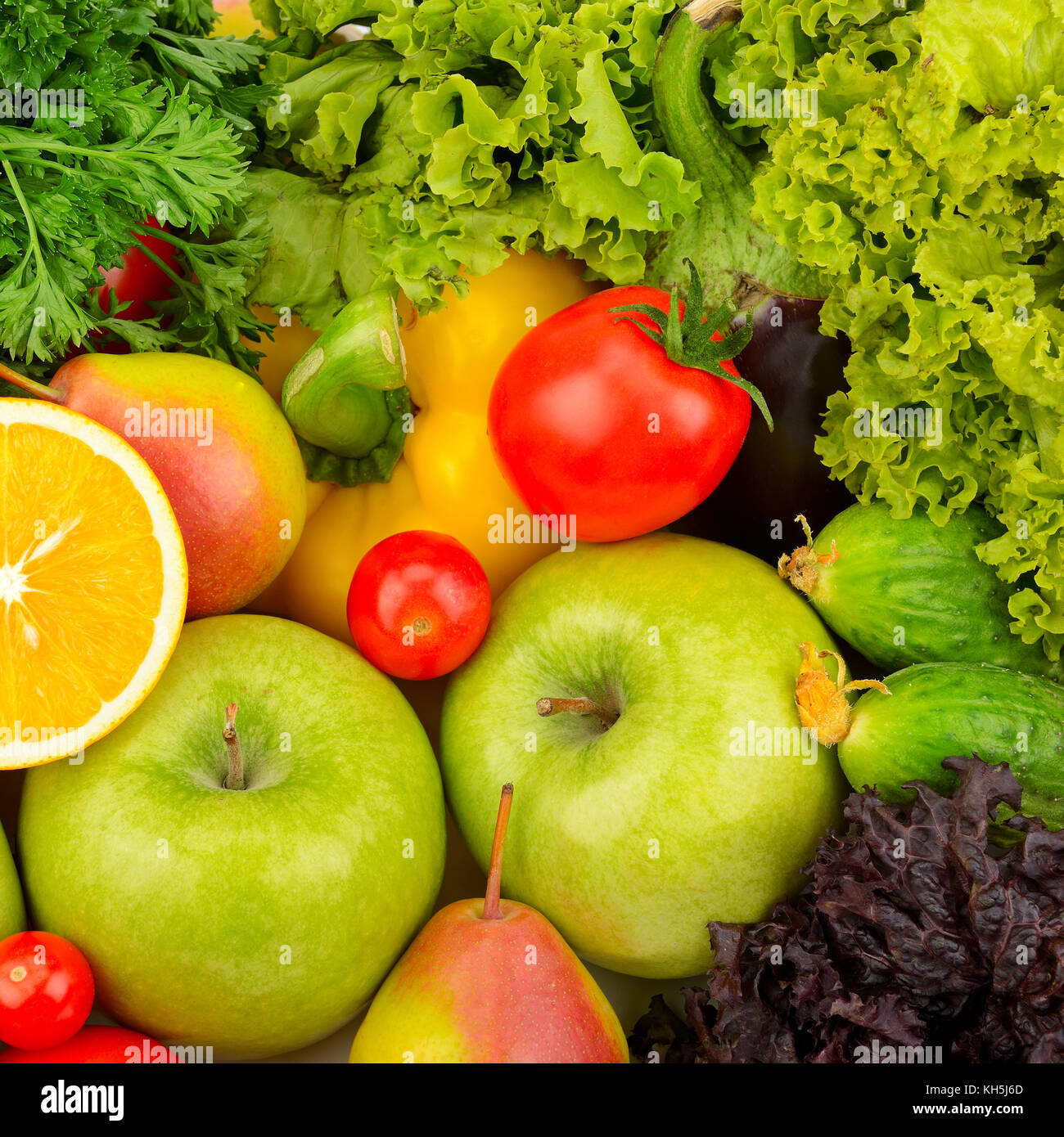 Background of natural fruit and vegetables. The top view Stock Photo ...