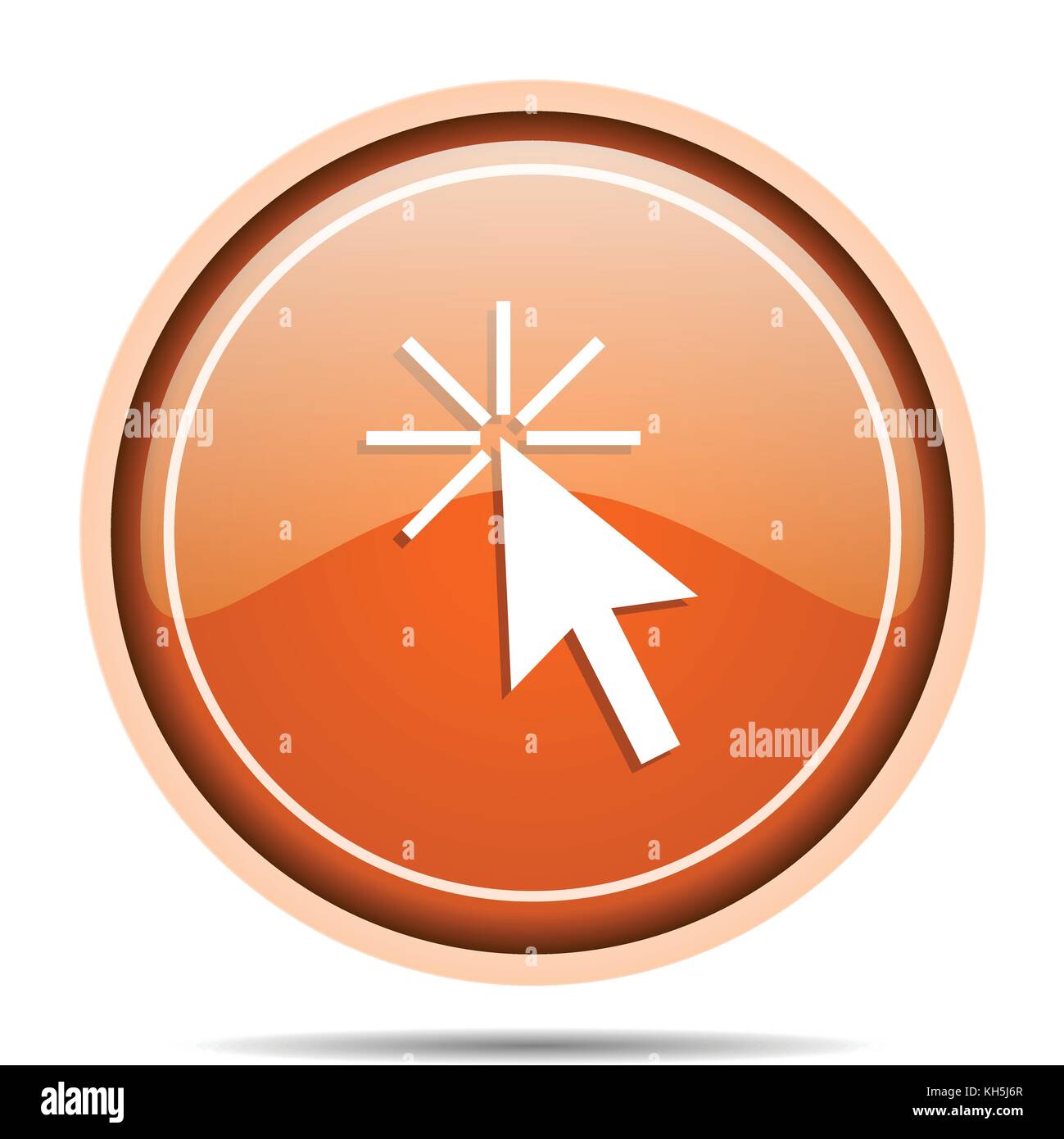 Click here orange round web and mobile phone vector icon in eps 10 on ...