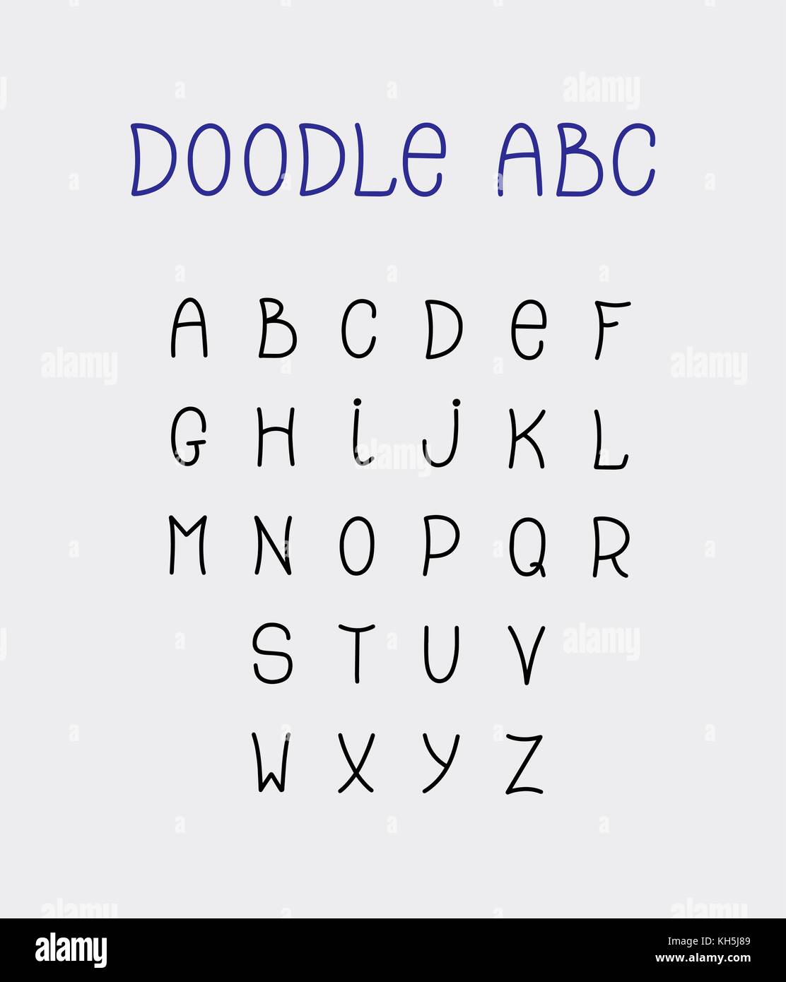 doodle ABC lettering hand-drawn fonts isolated on grey backgroun Stock ...