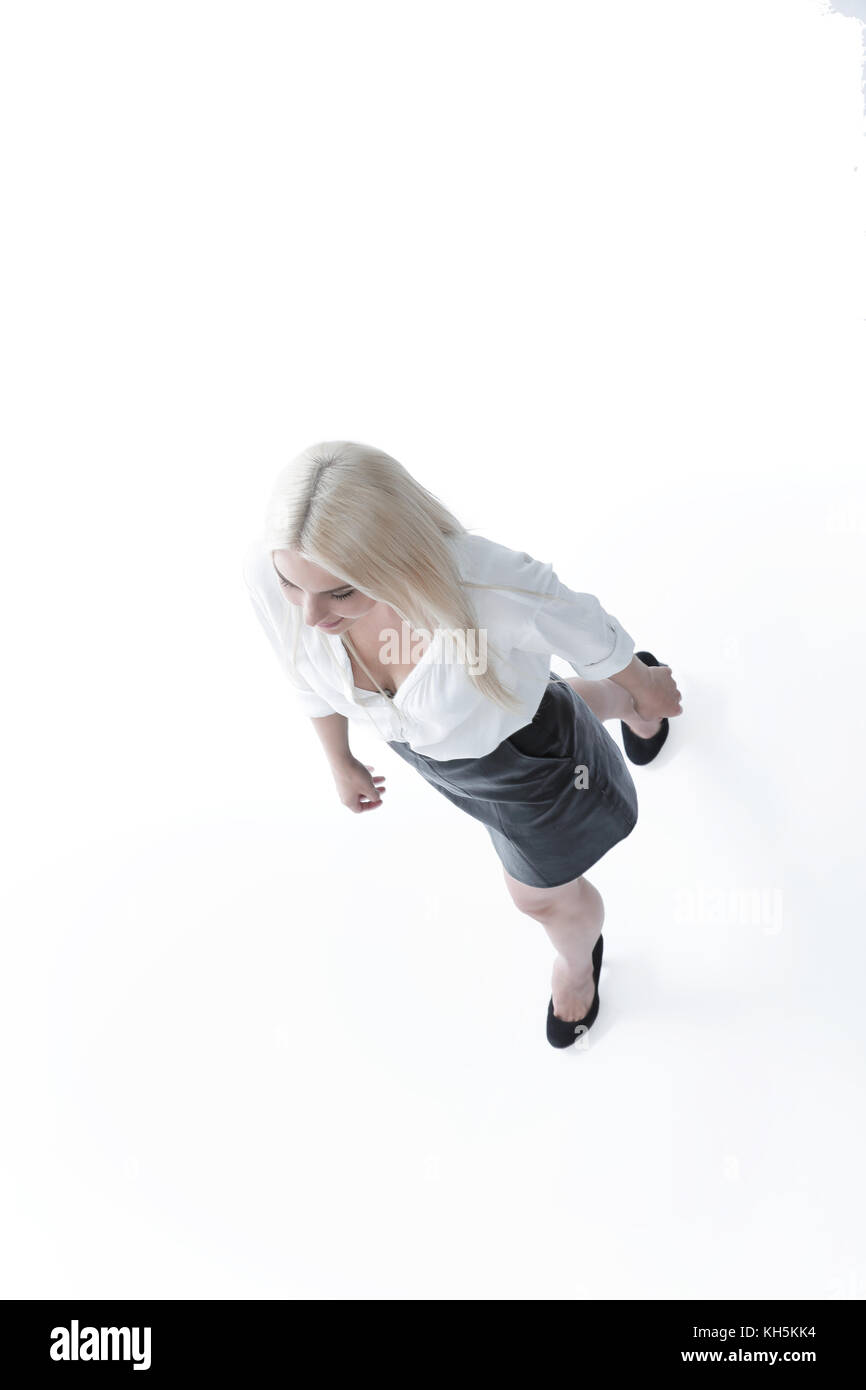 top view. Successful business woman is moving forward. photo in full ...