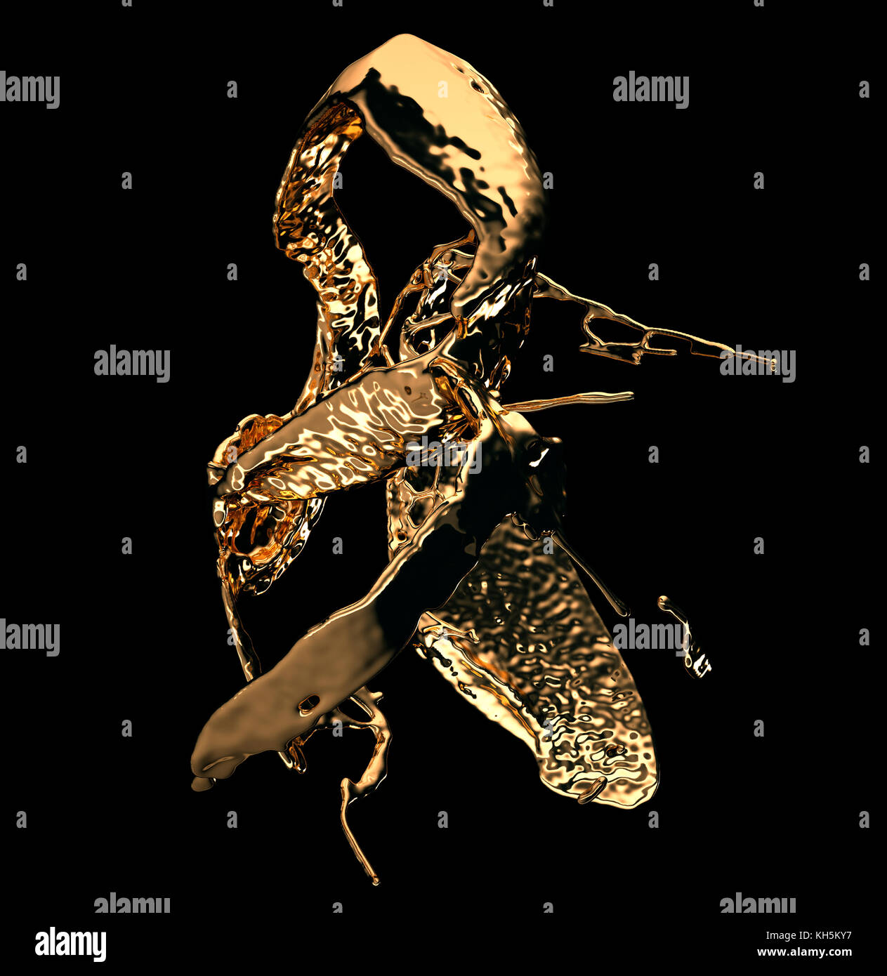 Melted gold or oil splashes isolated on black. 3d render, 3d ...