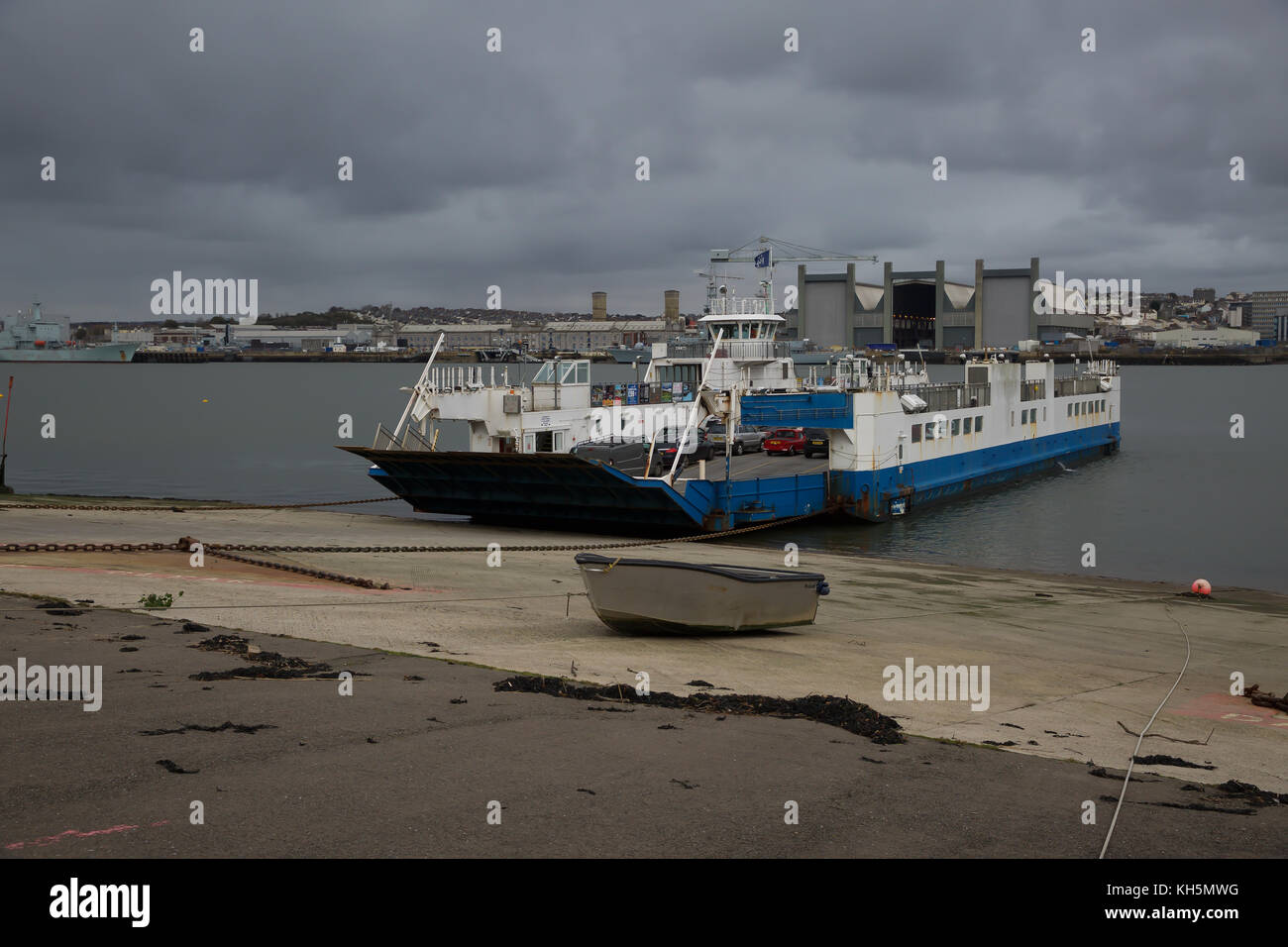 Battleship and Torpoint Ferry in Portsmouth Stock Photo - Alamy