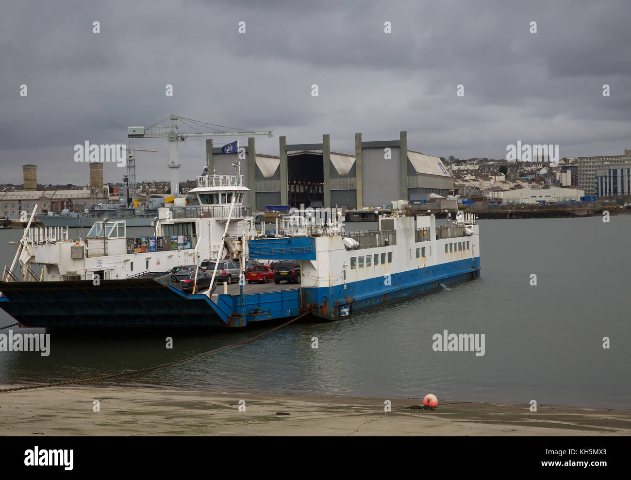 Battleship and Torpoint Ferry in Portsmouth Stock Photo - Alamy