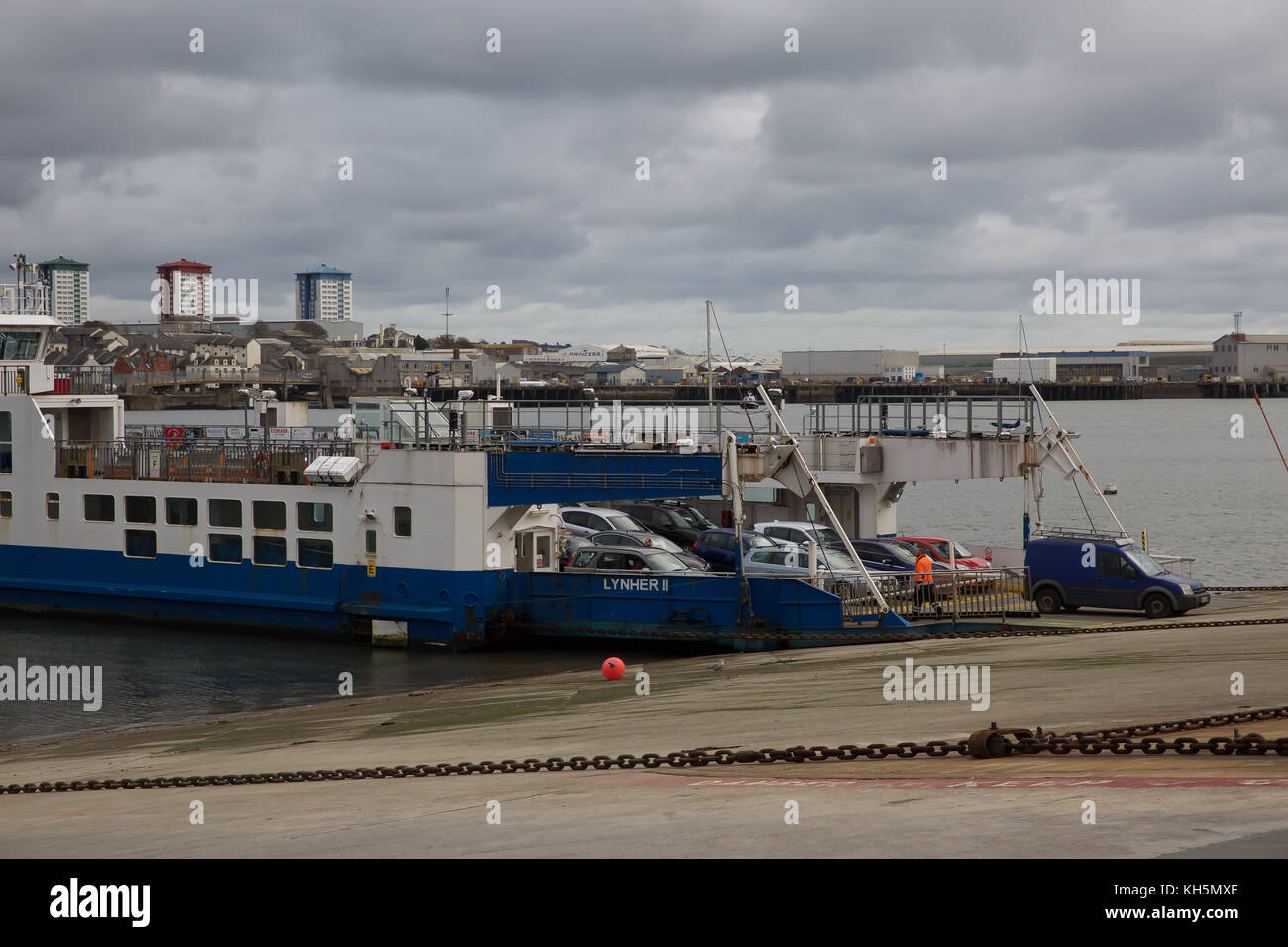 Battleship and Torpoint Ferry in Portsmouth Stock Photo - Alamy