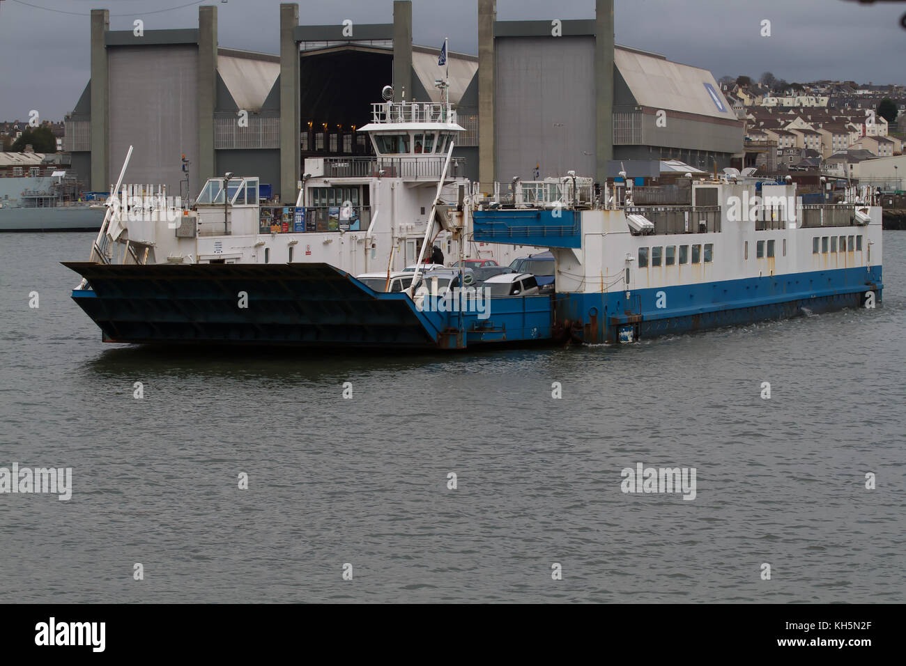 Battleship and Torpoint Ferry in Portsmouth Stock Photo - Alamy