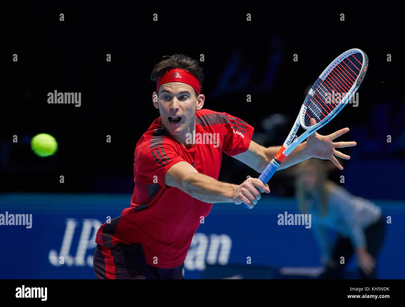 London, UK. 13th Nov, 2017. Dominic THIEM, AUT in action backhand ...