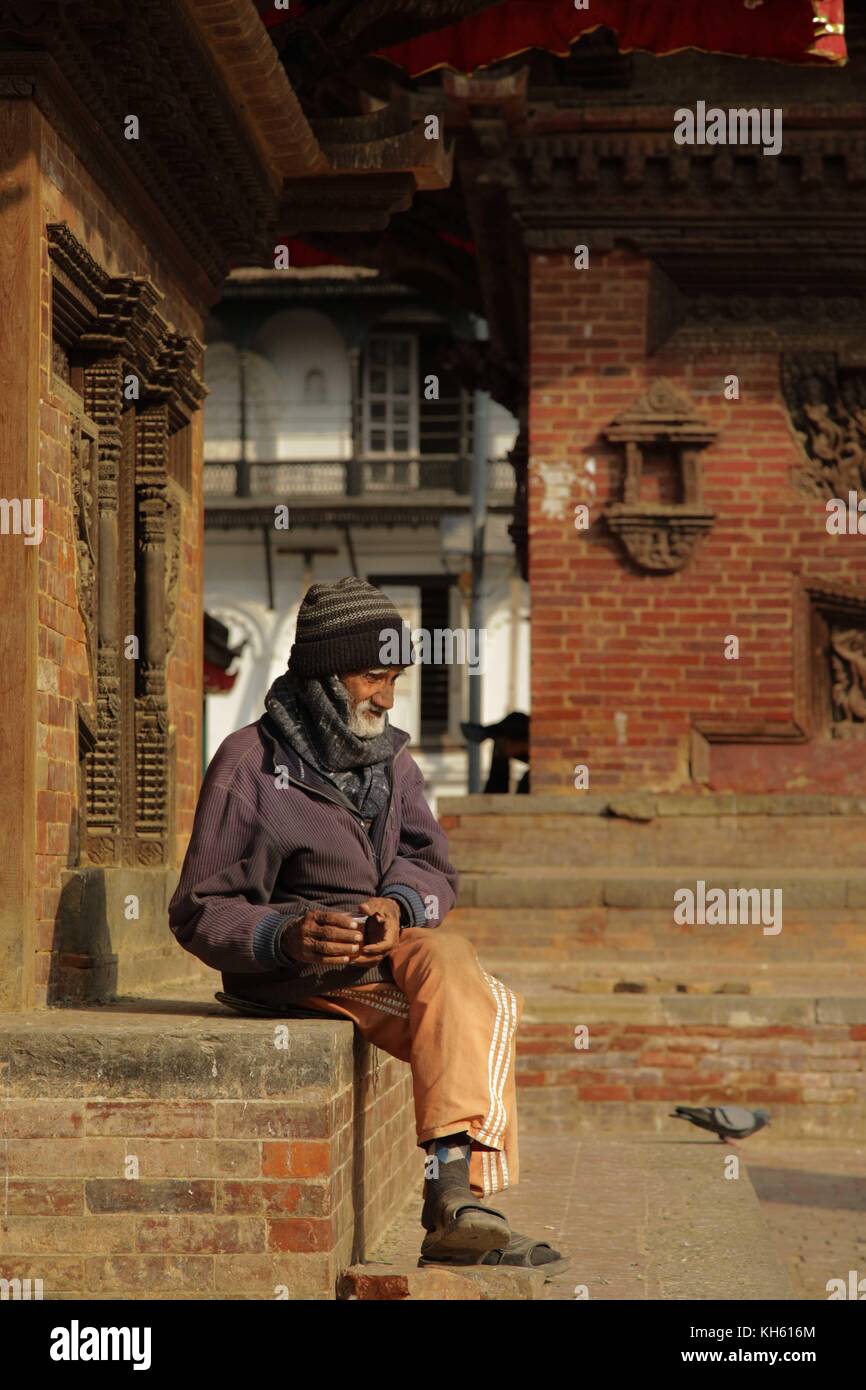 October 26, 2017 - Kathmandu, Nepal - Man sits in Kathmandu Durbar ...