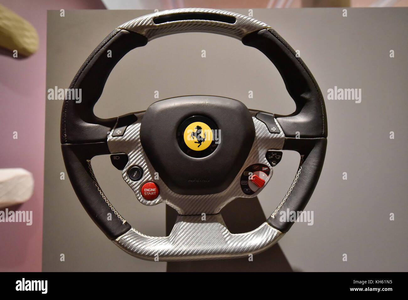 London, UK. 14 November 2017. Steering wheels on display. Preview of ...