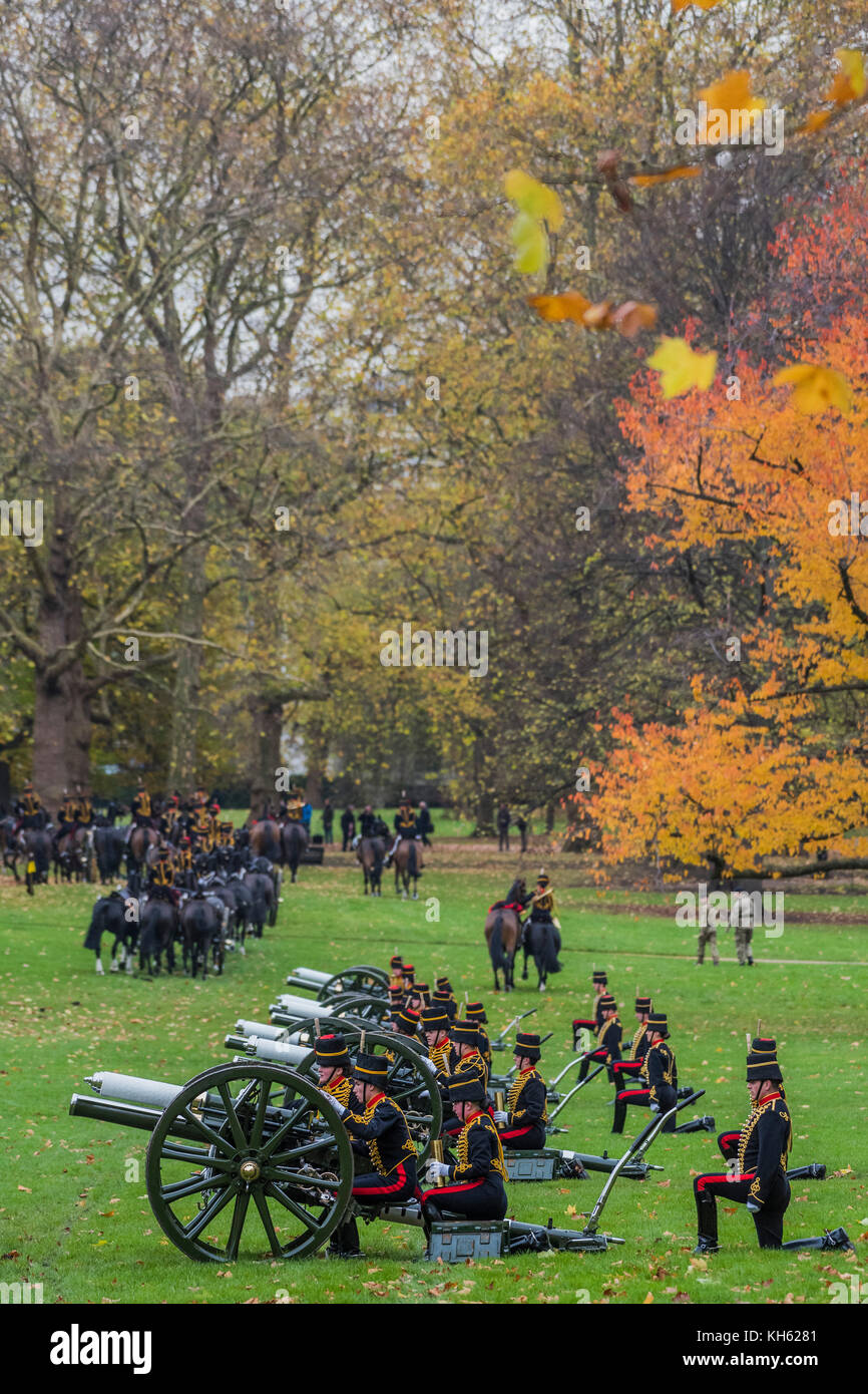 London, UK. 14th Nov, 2017. The gun carriage horses are led away and ...
