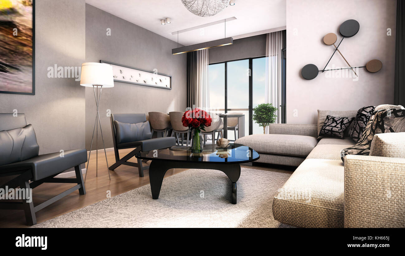 3D realistic view and render of interior design Stock Photo - Alamy