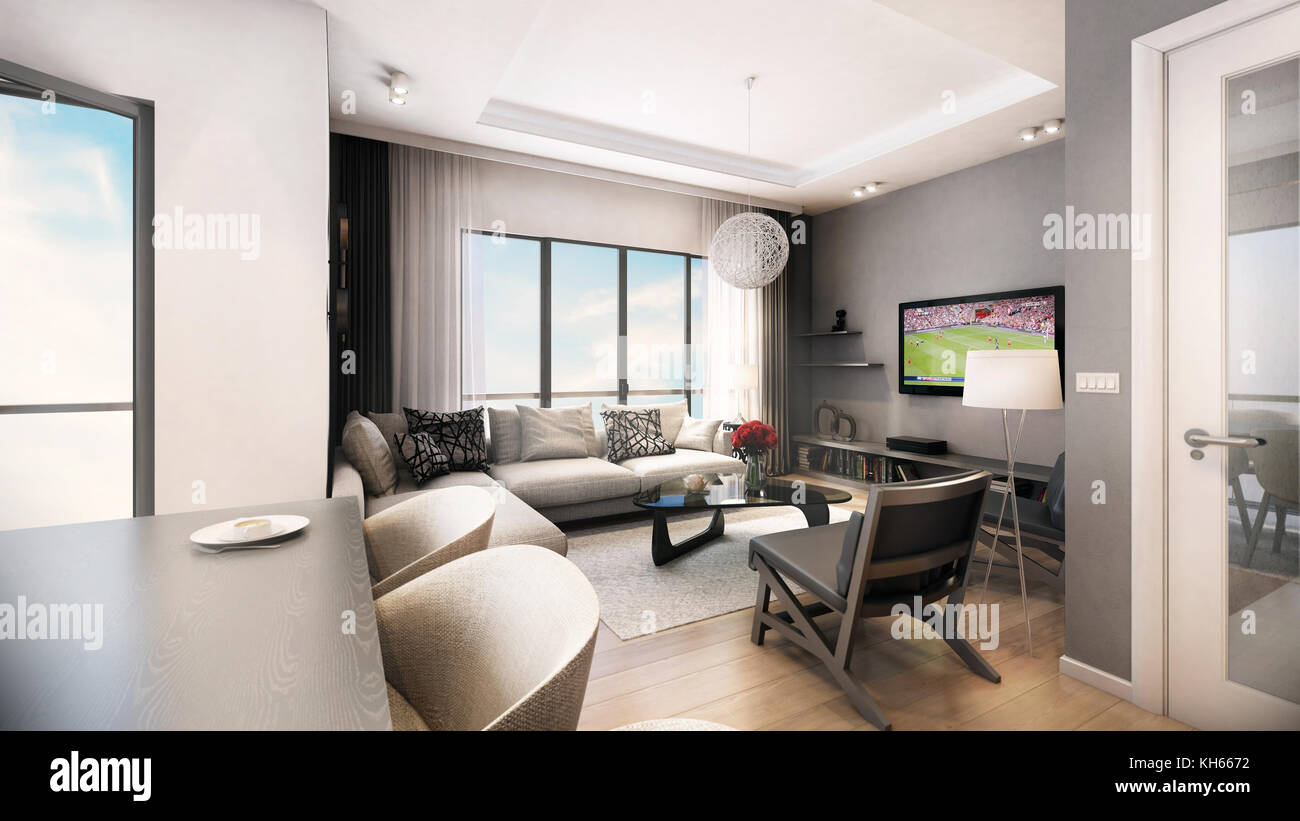 3D realistic view and render of interior design Stock Photo - Alamy