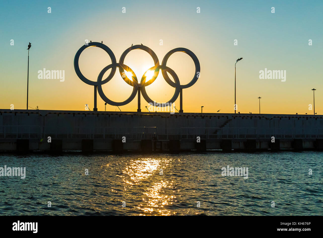 Sochi, Russia - August 18, 2017: The "Olympic rings" installation on ...