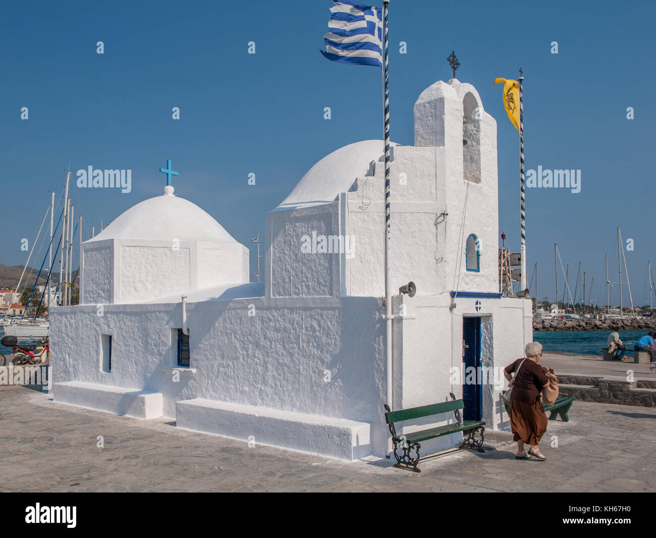 Small Greek chapel located at Aegina harbor. Aegina is a Greek island ...