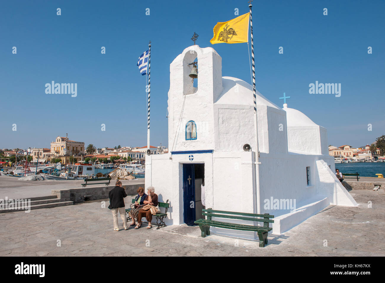 Small Greek chapel located at Aegina harbor. Aegina is a Greek island ...