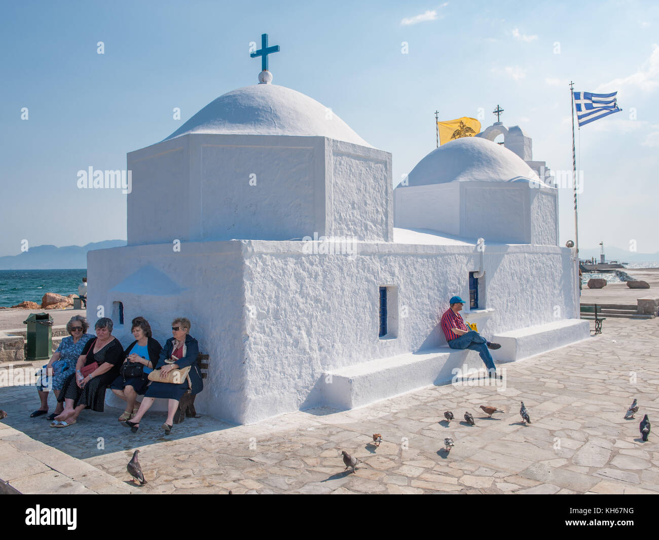 Small Greek chapel located at Aegina harbor. Aegina is a Greek island ...