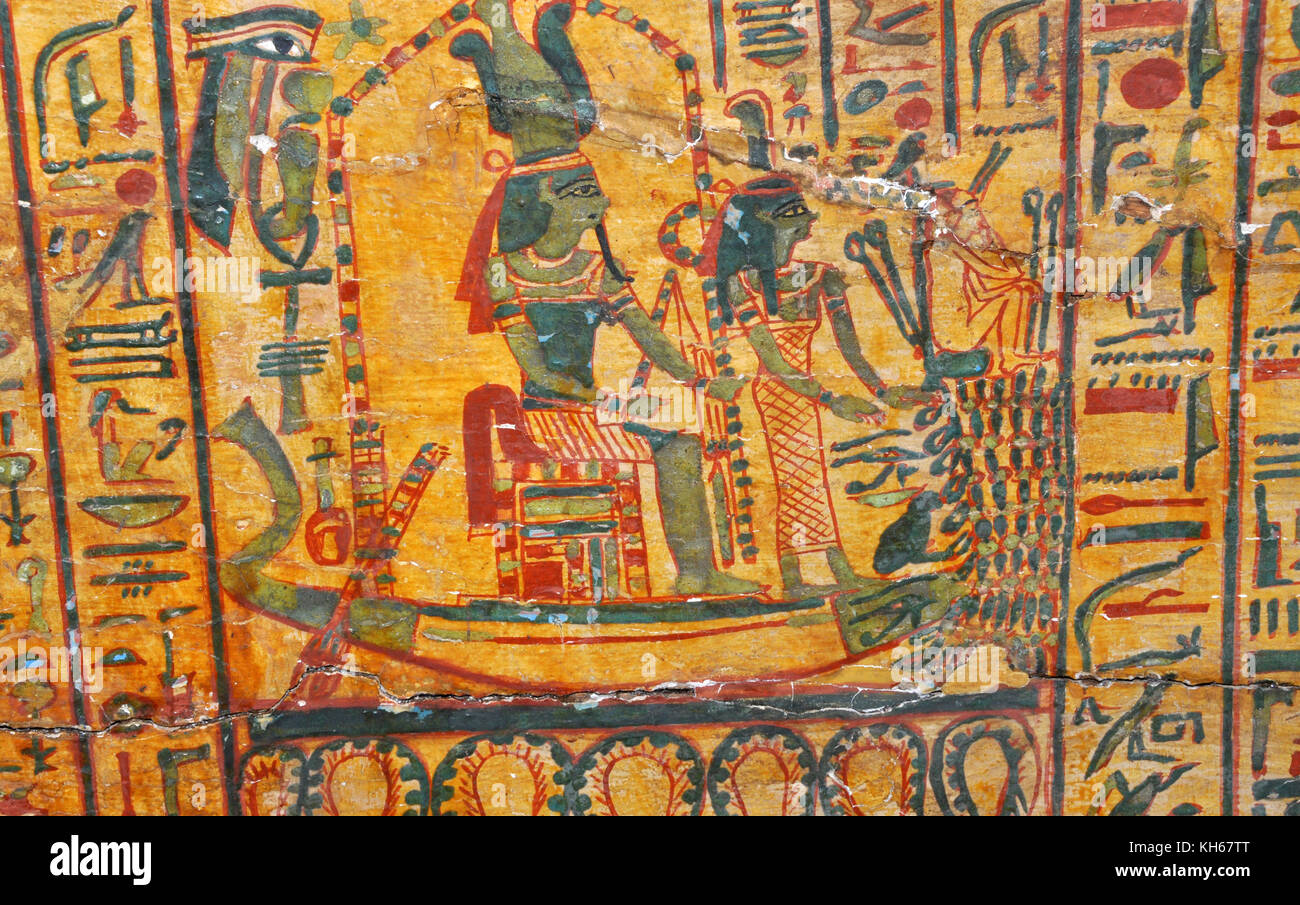 Detail from Egyptian Mummy showing king being rowed in a boat across ...