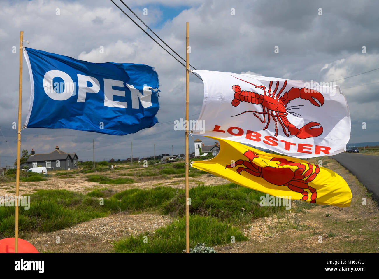 Lobster flag, open flag, dungeness, kent, uk Stock Photo - Alamy
