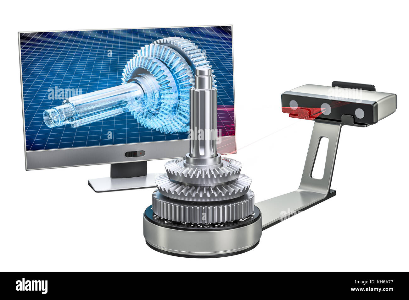 3d scanner scanning of object with computer monitor, 3D rendering ...