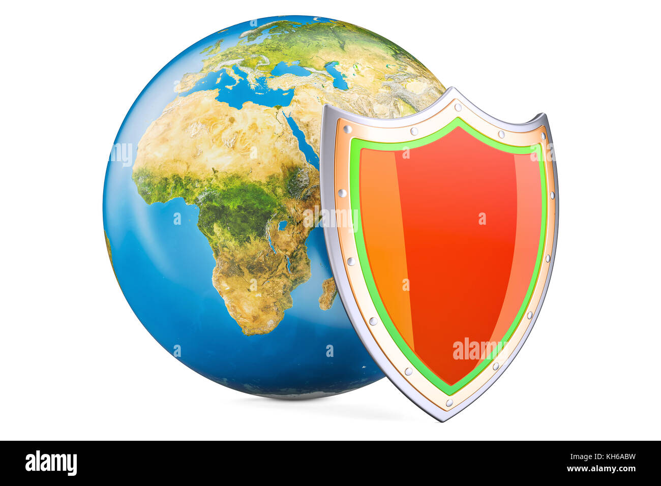 Earth Globe with shield, environment protect concept. 3D rendering ...