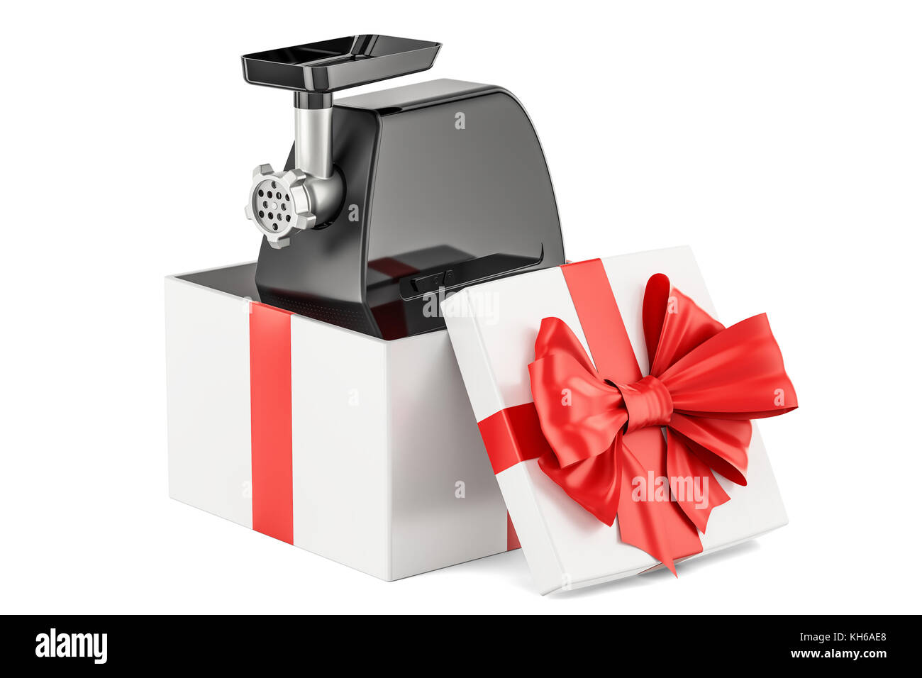 Electric meat grinder oven inside gift box, gift concept. 3D rendering ...