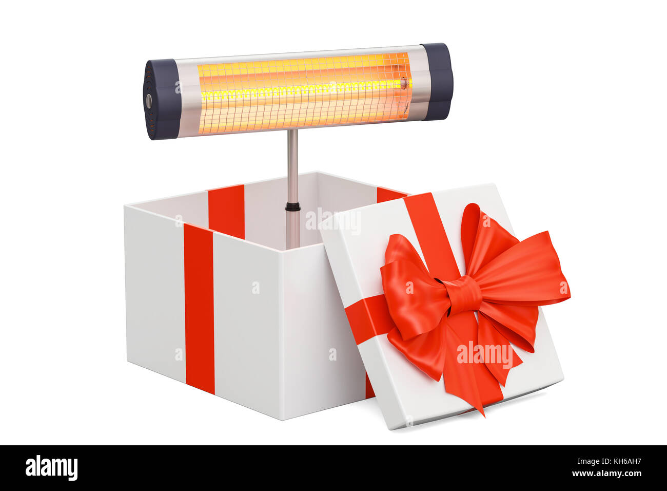 Gift concept, infrared heater inside gift box. 3D rendering Stock Photo ...