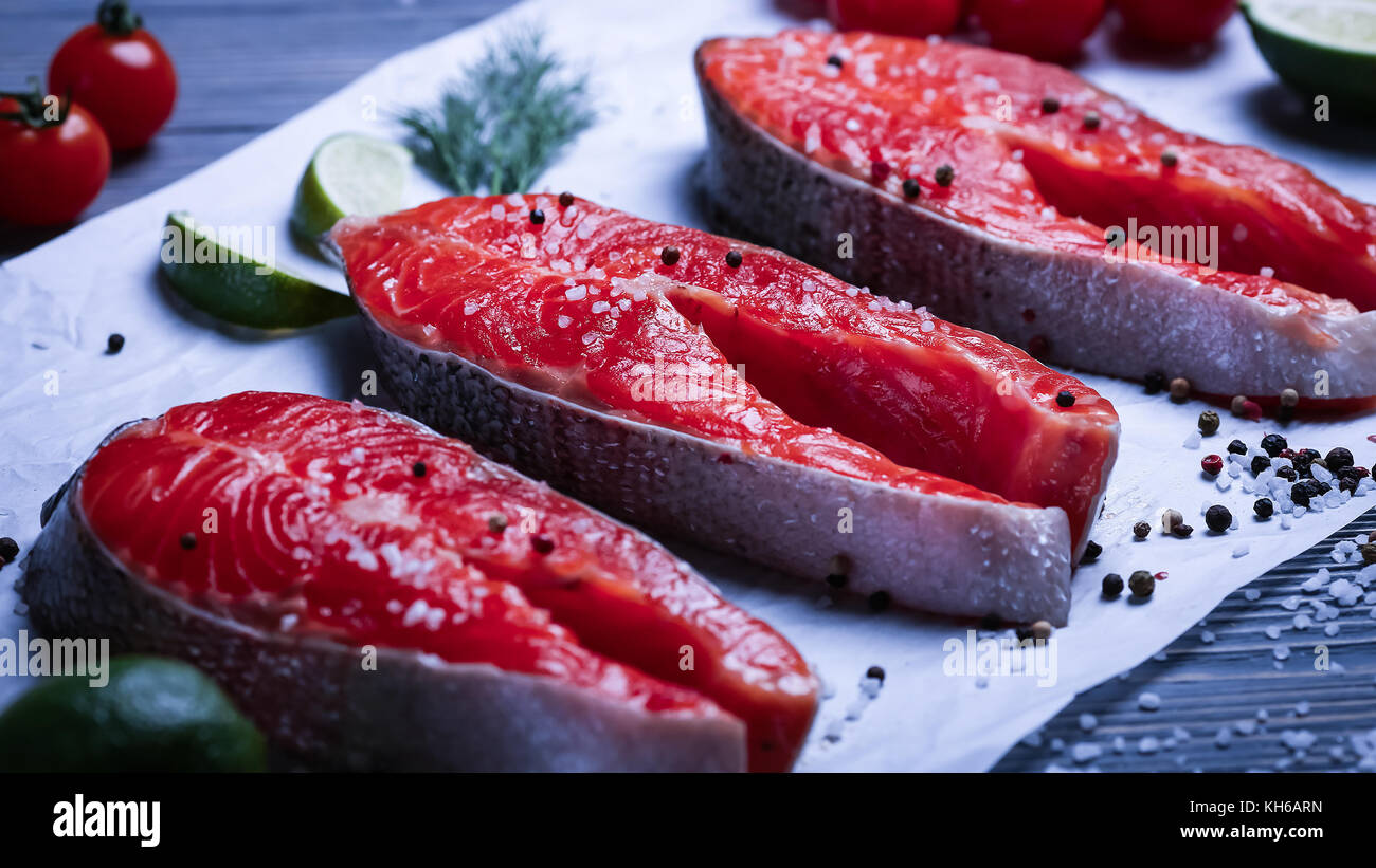 Fish sliced on the table for meals. Delicious seafood dinner. Tr Stock ...