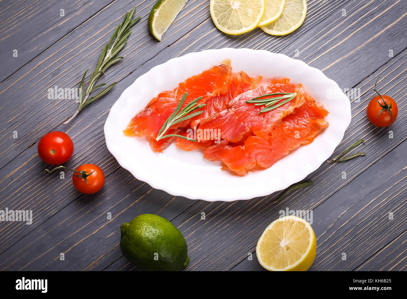 Fish sliced on the table for meals. Delicious seafood dinner. Tr Stock ...