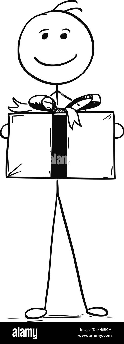 Cartoon stick man drawing illustration of smiling man holding large ...