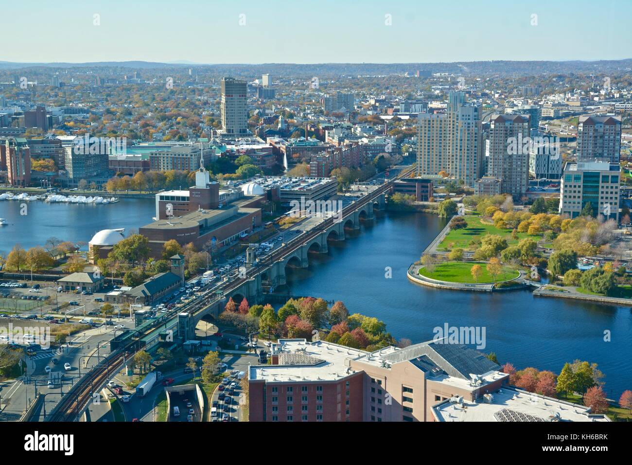 Views above Boston and Cambridge highlighting the magnificent fall ...