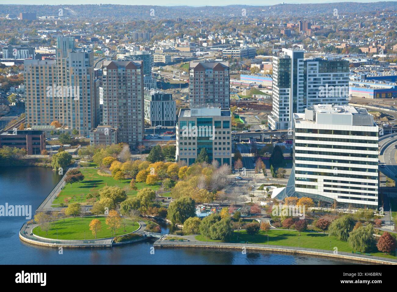 Views above Boston and Cambridge highlighting the magnificent fall ...
