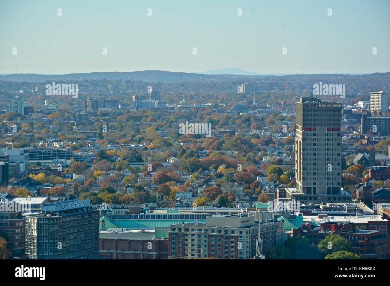 Views above Boston and Cambridge highlighting the magnificent fall ...