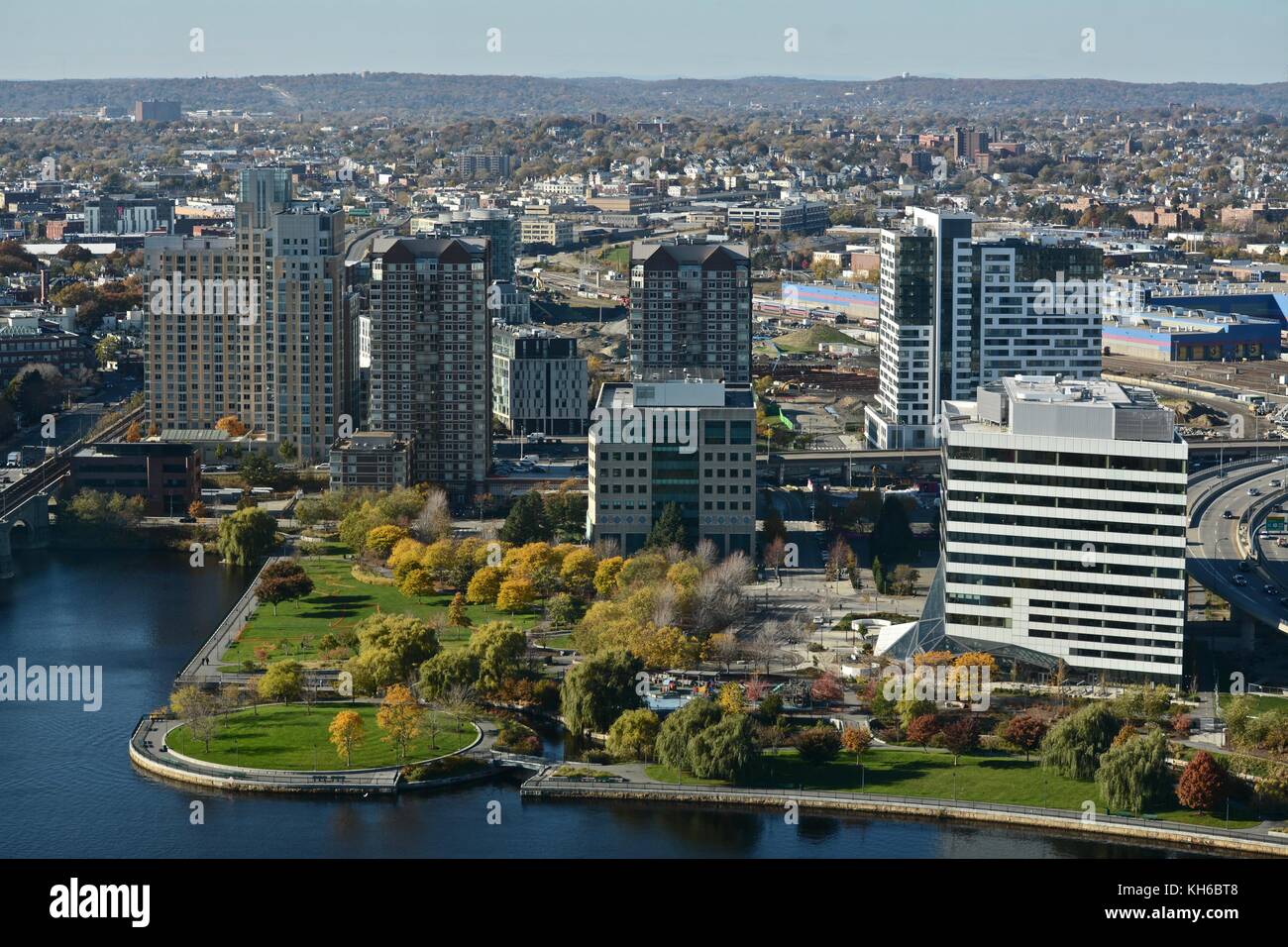 Views above Boston and Cambridge highlighting the magnificent fall ...