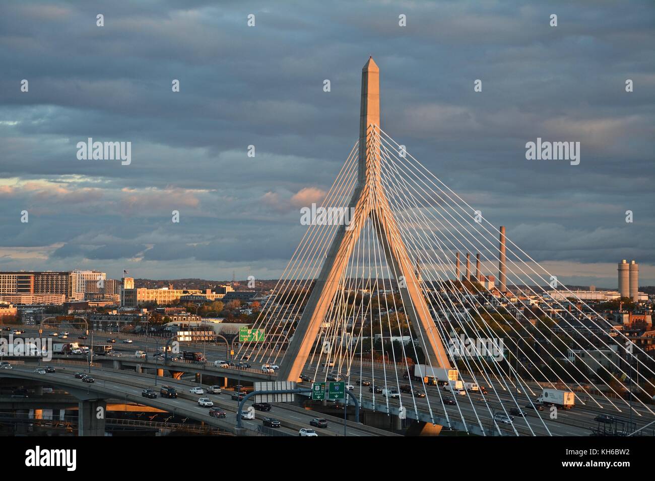 The Zakim Bridge in Boston, Massachusetts seen from above Stock Photo ...