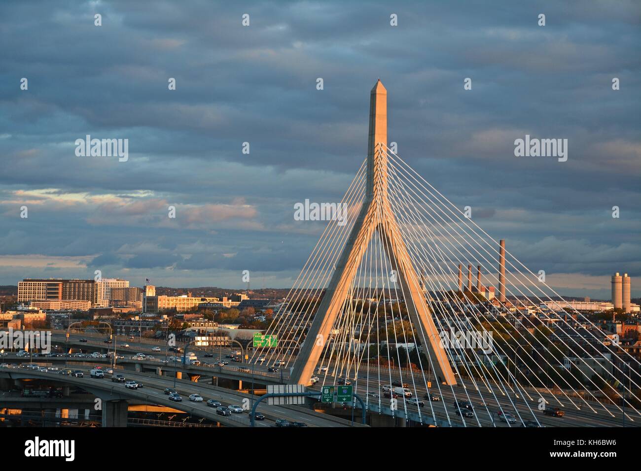 The Zakim Bridge in Boston, Massachusetts seen from above Stock Photo ...
