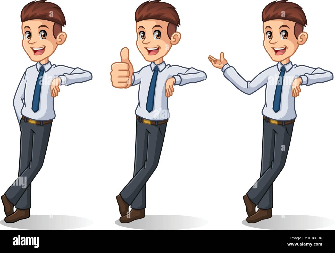 Set of businessman in shirt cartoon character design stand leaning ...